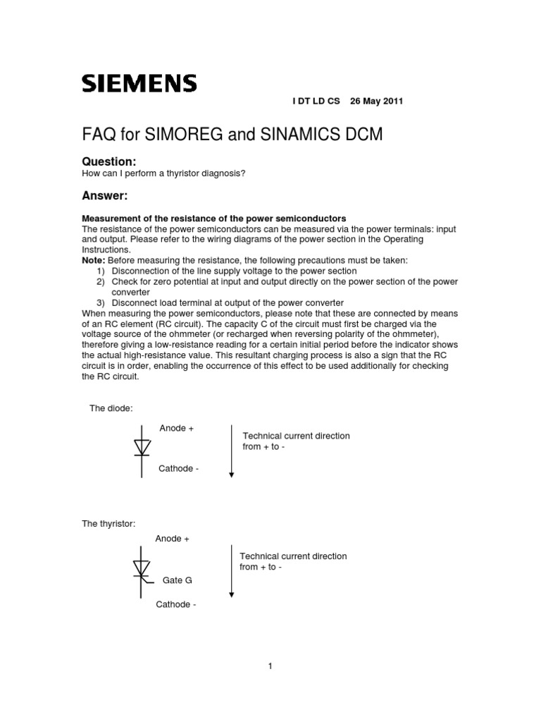 Thyristor Diagnostics Simoreg and Sinamics DCM | PDF | Diode | Anode