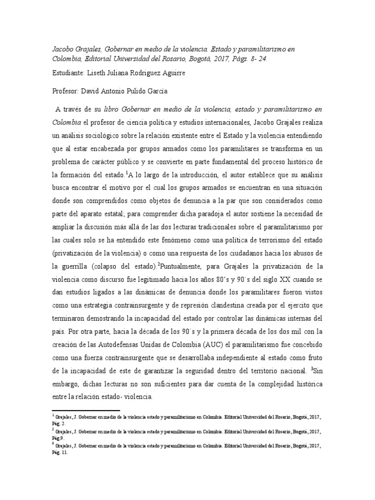 Jacobo Grajales - Reseña 2 | PDF | Estado (política) | Colombia