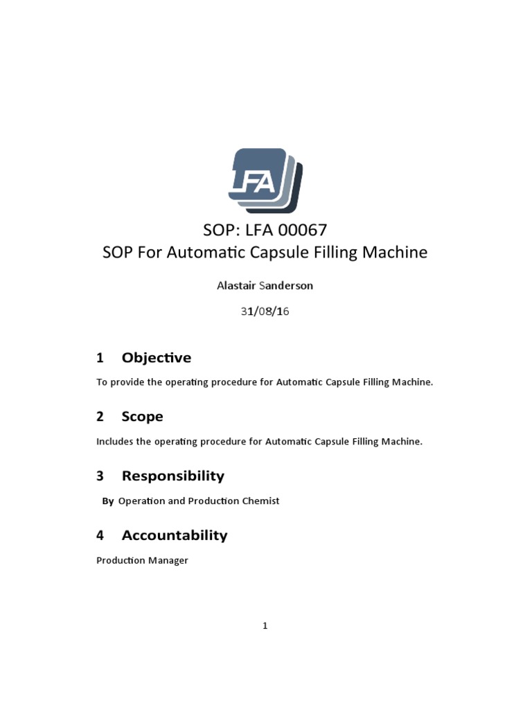 Capsule Filling SOP Guide | PDF | Manufactured Goods | Tools