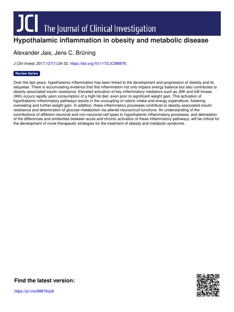 Jais e Bruning (2017) Hypothalamic Inflammation in Obesity and Metabolic Disease | PDF | Leptin ...