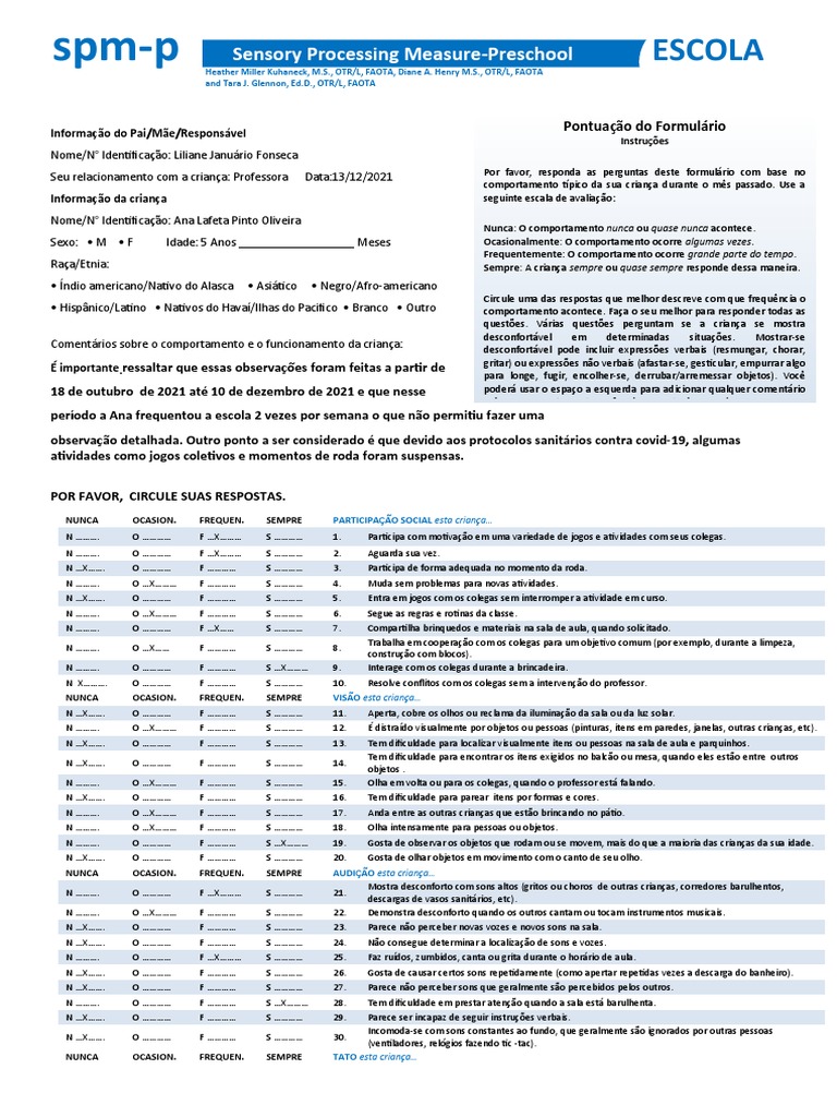 SPM-P - 2-5 Anos - Escola | PDF