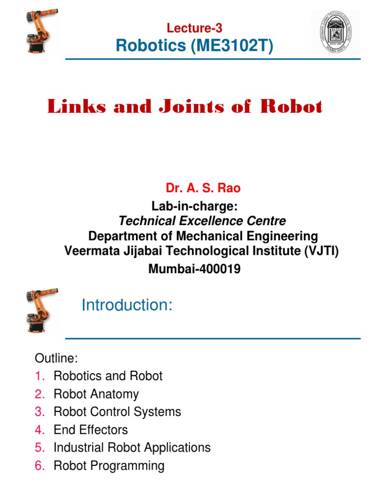 Lecture-4 Links and Joints of Robot | PDF | Robot | Robotics
