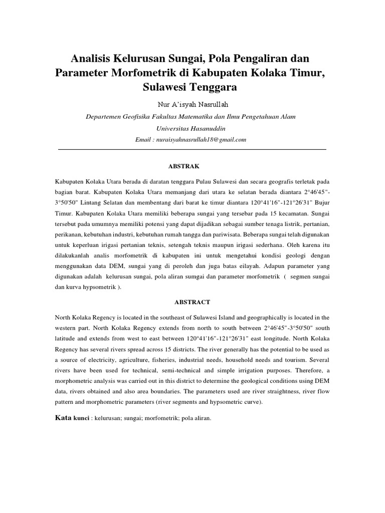 Analisis Morfometrik Sungai Kolaka Timur | PDF