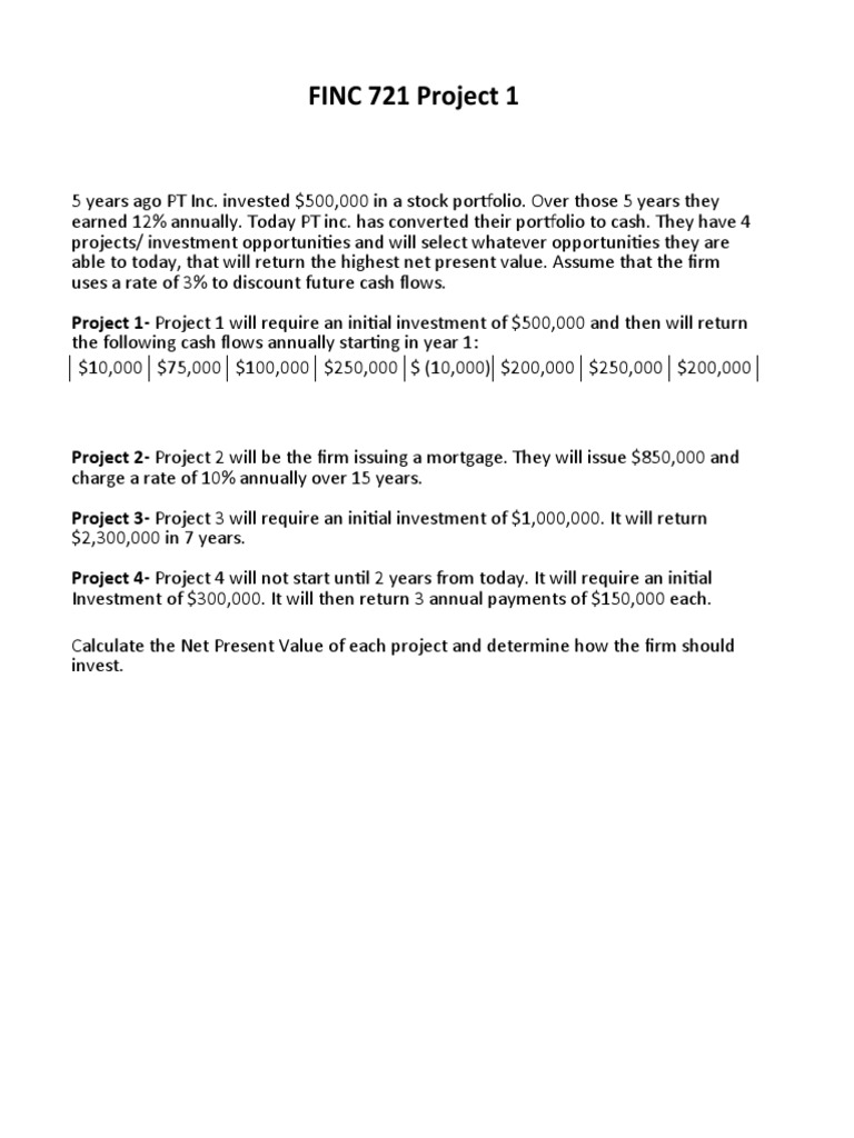 FINC 721 Project 1 | PDF | Present Value | Net Present Value