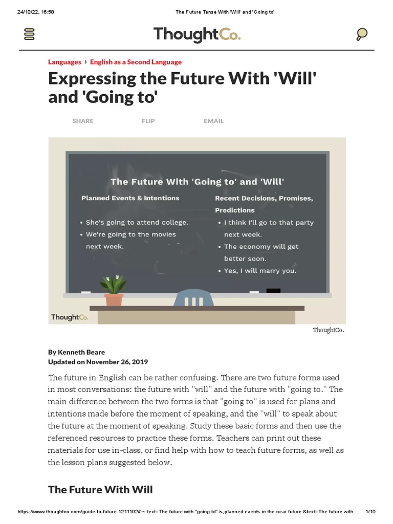 The Future Tense With 'Will' and 'Going To' | PDF | Verb | Grammatical ...