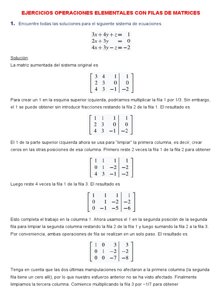 Ejercicios Operaciones Elementales en Matrices | PDF