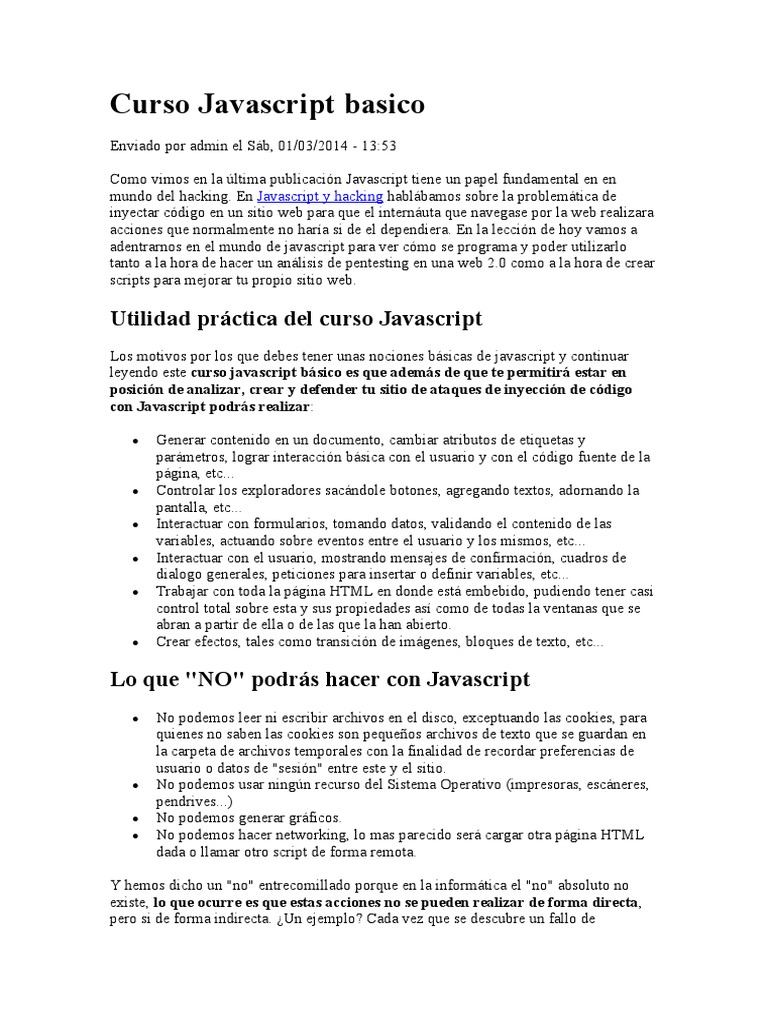 Curso Javascript Basico Pdf Script Java Cookie 