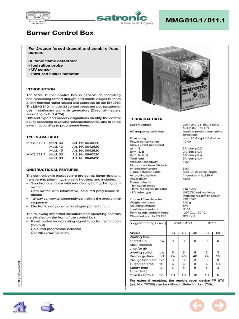 MMG 810.1 / 811.1 Burner Control Box | PDF | Switch | Fuse (Electrical)