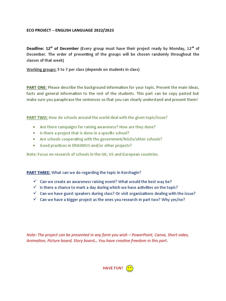 Eco Project Guidelines 2022/2023 | PDF