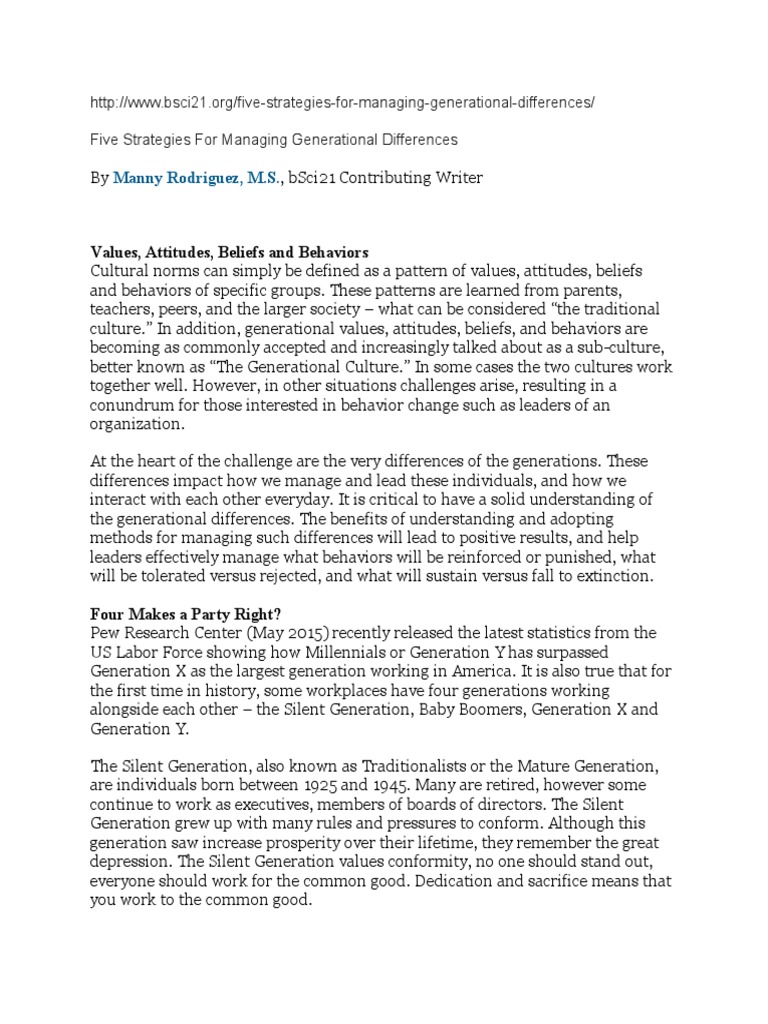 5 Strategies For Managing Generational Differences | PDF | Millennials ...
