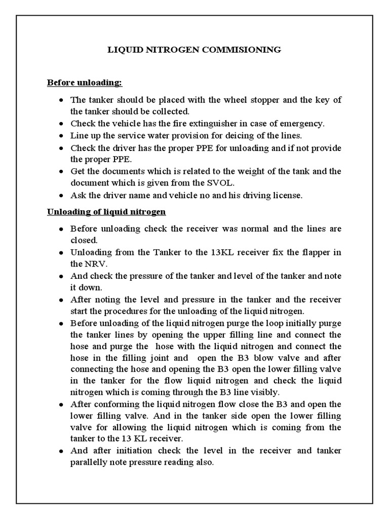Proper Procedures for Commissioning a Liquid Nitrogen Tanker Unloading ...