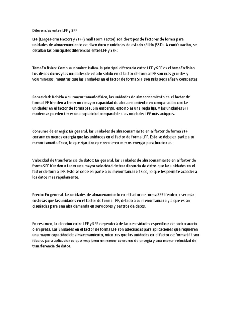 Diferencias entre LFF y SFF | PDF