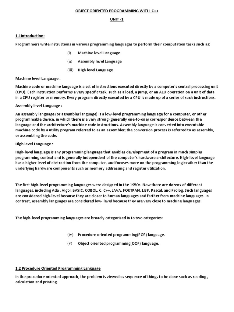 C Unit 1 Pdf Object Oriented Programming Pointer Computer Programming