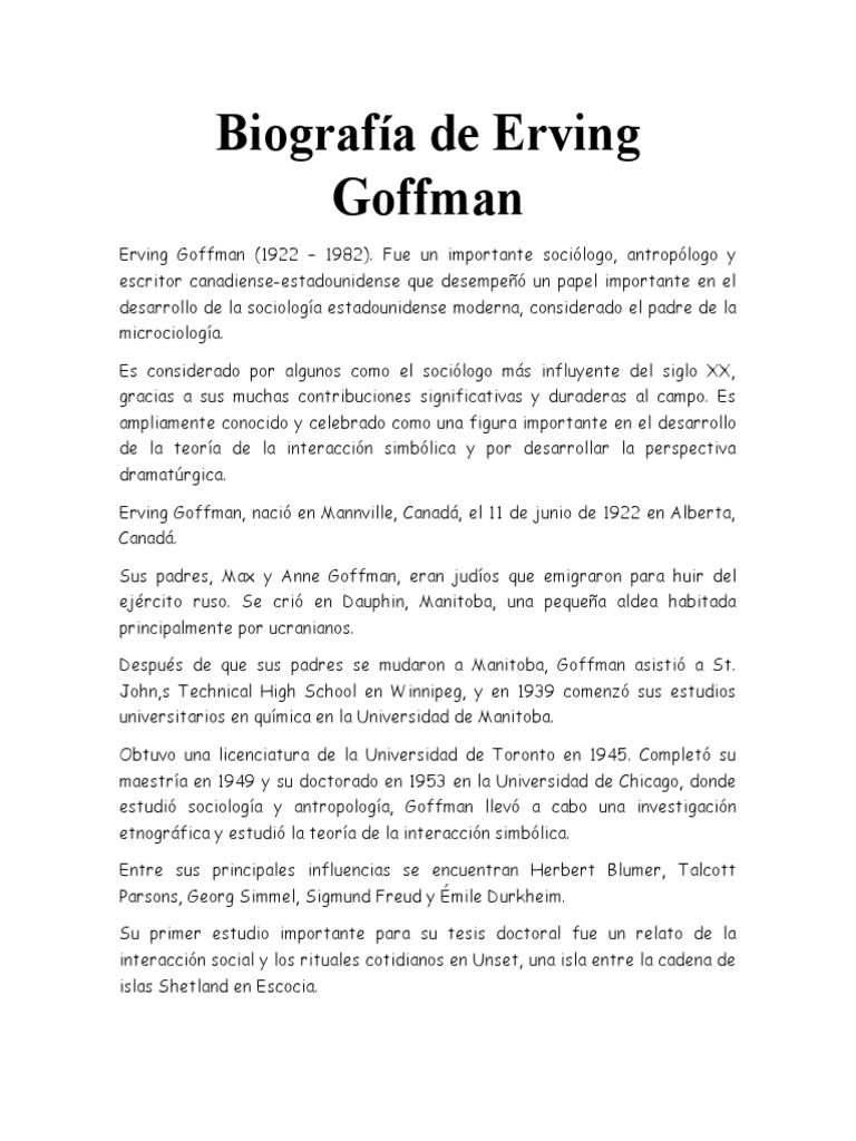 Biografía de Erving Goffman | PDF | Sociología | Ciencias del ...