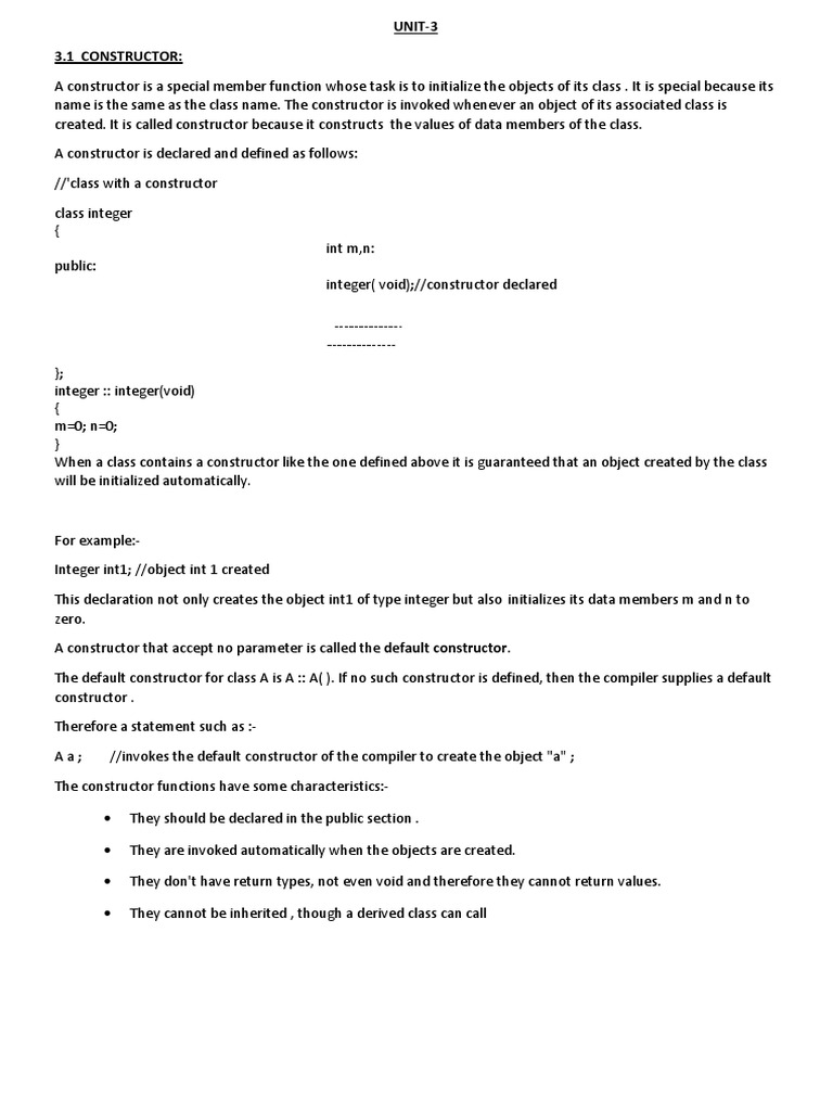 C Unit 3 Pdf Programming Constructor Object Oriented Programming