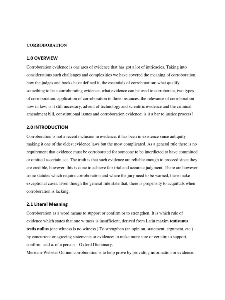 Understanding Corroboration Evidence | PDF | Perjury | Evidence (Law)