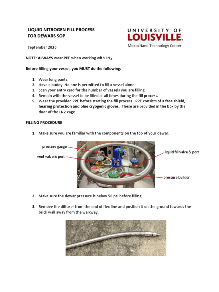 LN2 Fill Process For Dewars SOP | PDF | Valve | Pressure
