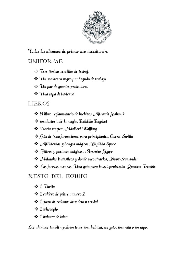 Carta Harry Potter Materiales | PDF