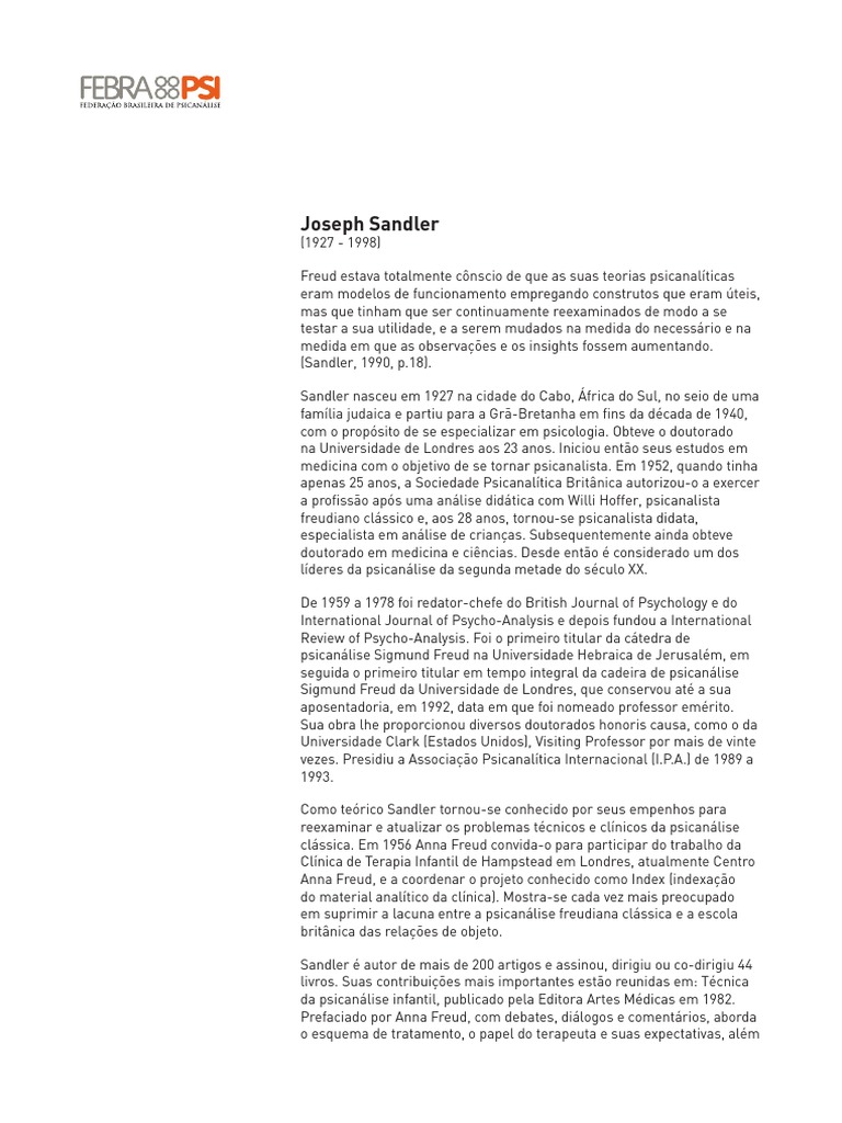 Joseph Sandler | PDF | Psicanálise | Sigmund Freud