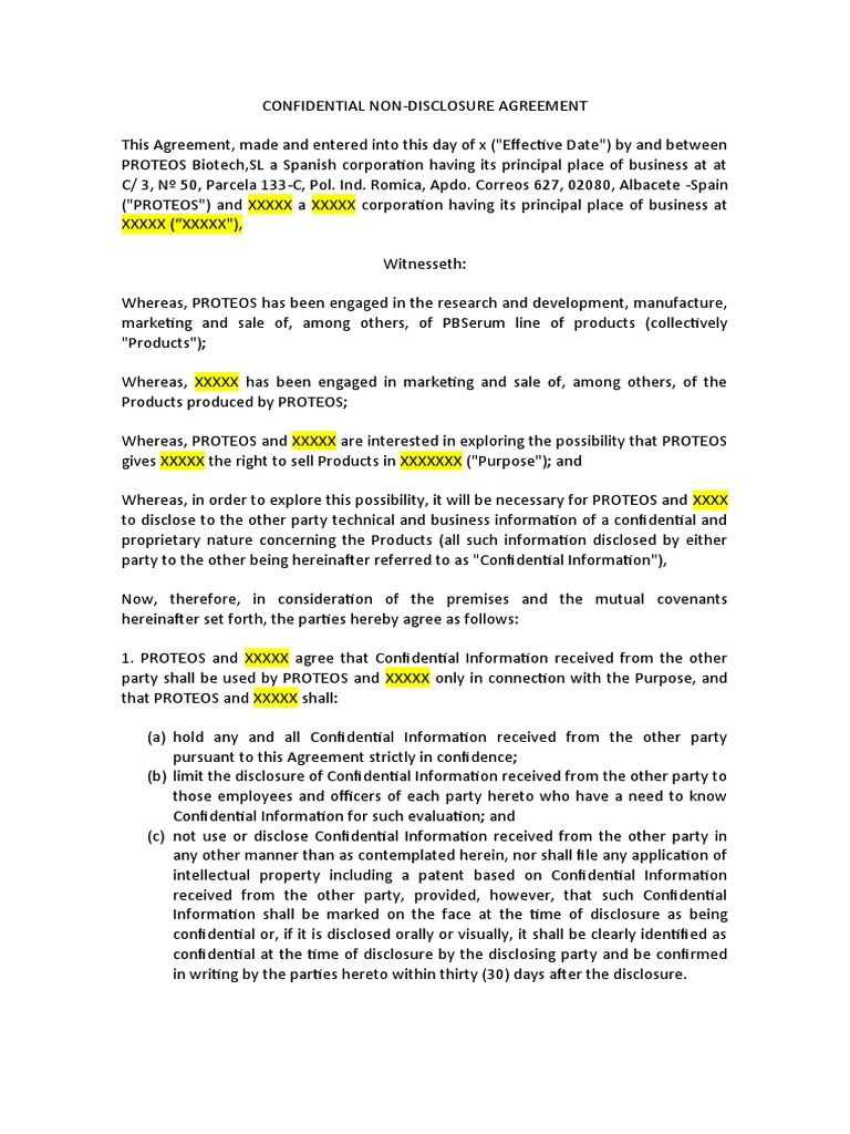 Confidential Non Disclosure Agreement | PDF | Patent | Discovery (Law)