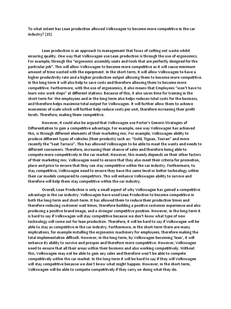 Volkswagen Case Study Pdf Competitive Advantage Economies