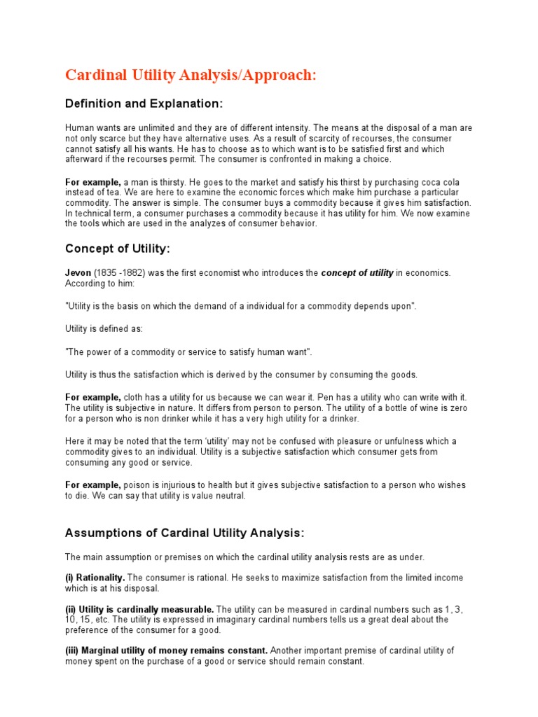 Cardinal Utility Analysis | PDF | Utility | Economic Surplus