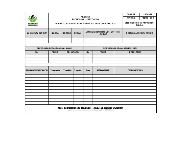 f2.g8.pp Formato Individual para La Verificacion de Termometros v2 | PDF