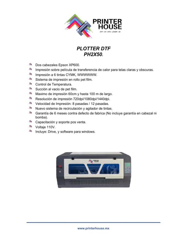Ficha Tecnica Plotter DTF 60 2C | PDF