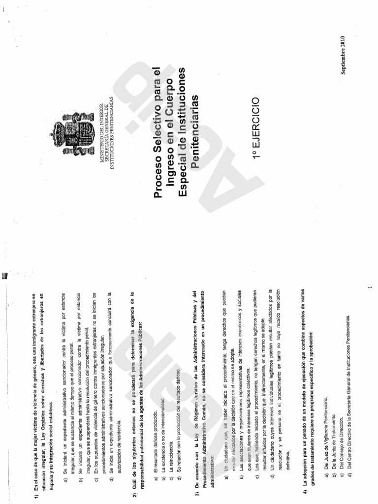 Examen Correccion Primer Examen Acceso Cuerpo Especial Interna 2010 | PDF