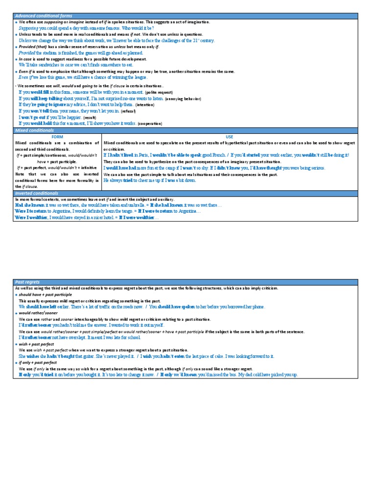 Conditional Sentences Advanced Level | PDF | Cognitive Science | Grammar