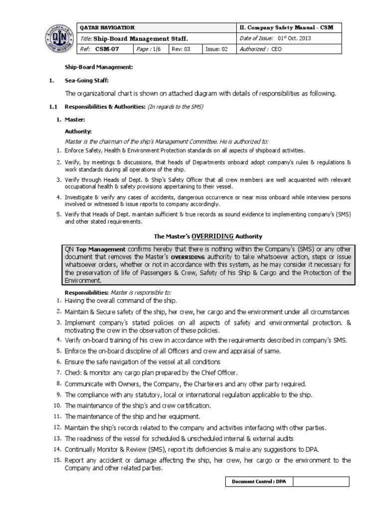 Shipboard Management Responsibilities | PDF | Sea Captain | Shipping