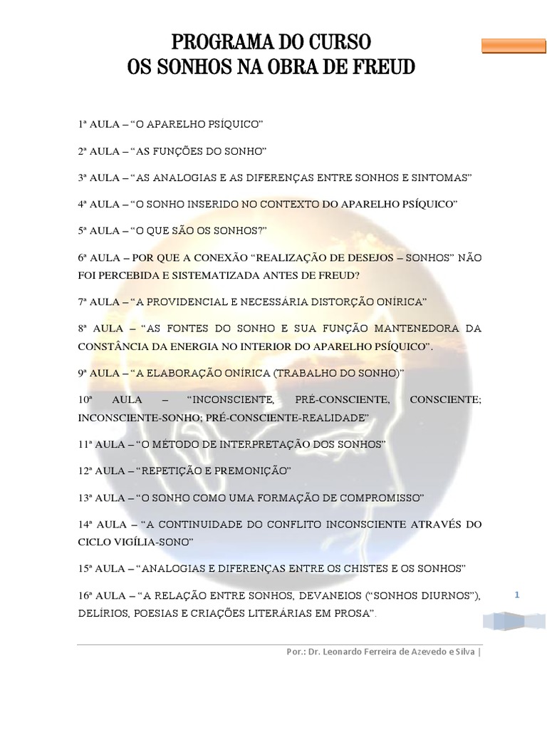 Programa Do Curso Os Sonhos Na Obra de Freud | PDF | Sigmund Freud | Sonho
