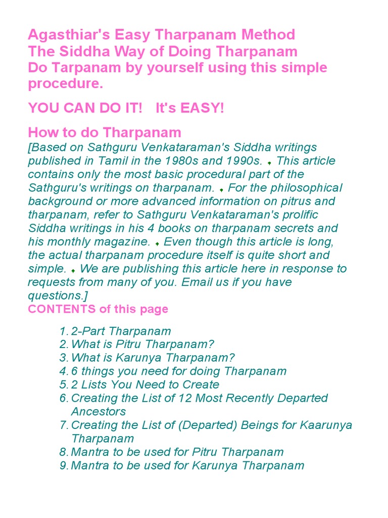 Tharpanam Method | PDF | Language Arts & Discipline