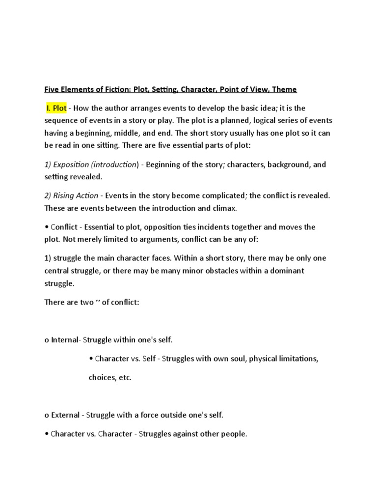Five Elements of Fiction Detailed Explanation | PDF | Narration | Plot ...