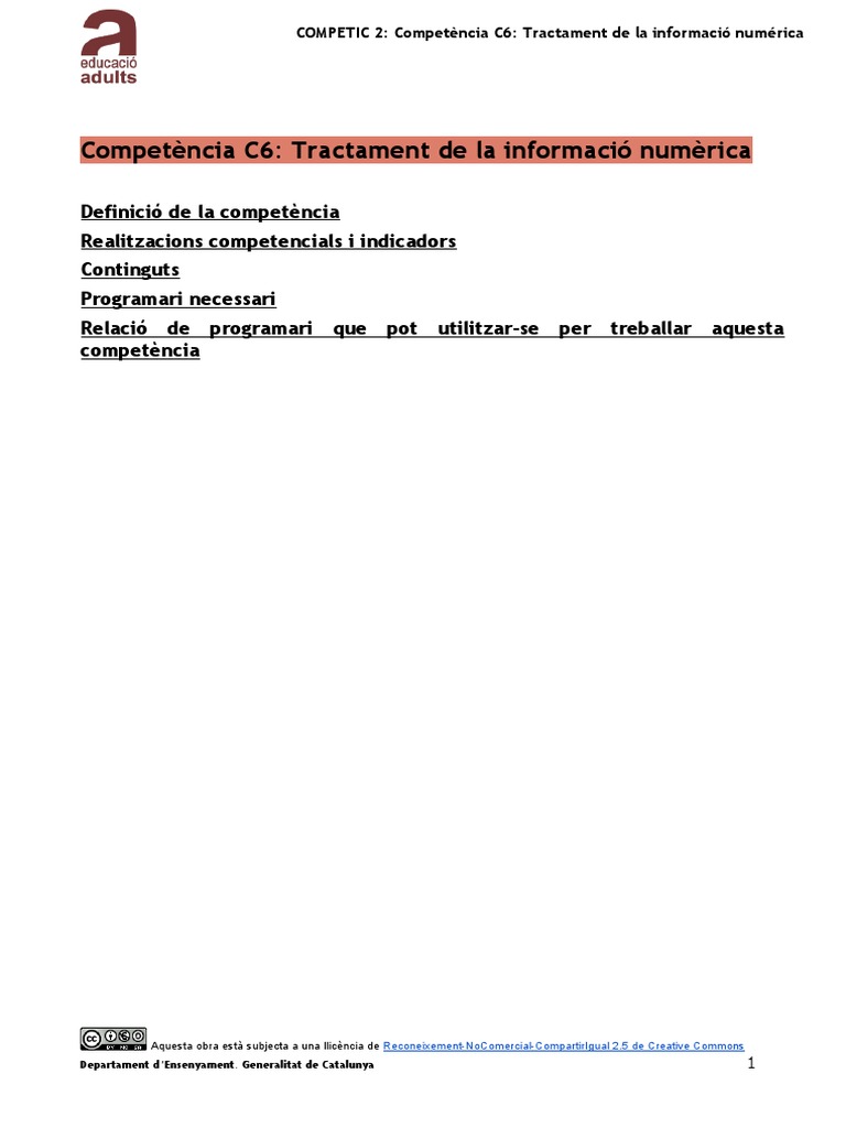 COMPETIC 2 C6 Introducció Tractament de La Informació Numèrica - v.17 | PDF