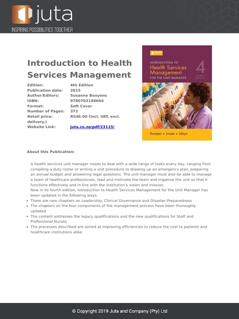 Introduction To Health Services Management: Juta - Co.za/pdf/23115 | PDF