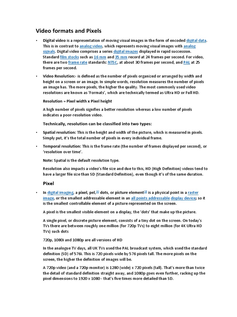 Video Formats and Pixels | PDF | Video | Display Resolution