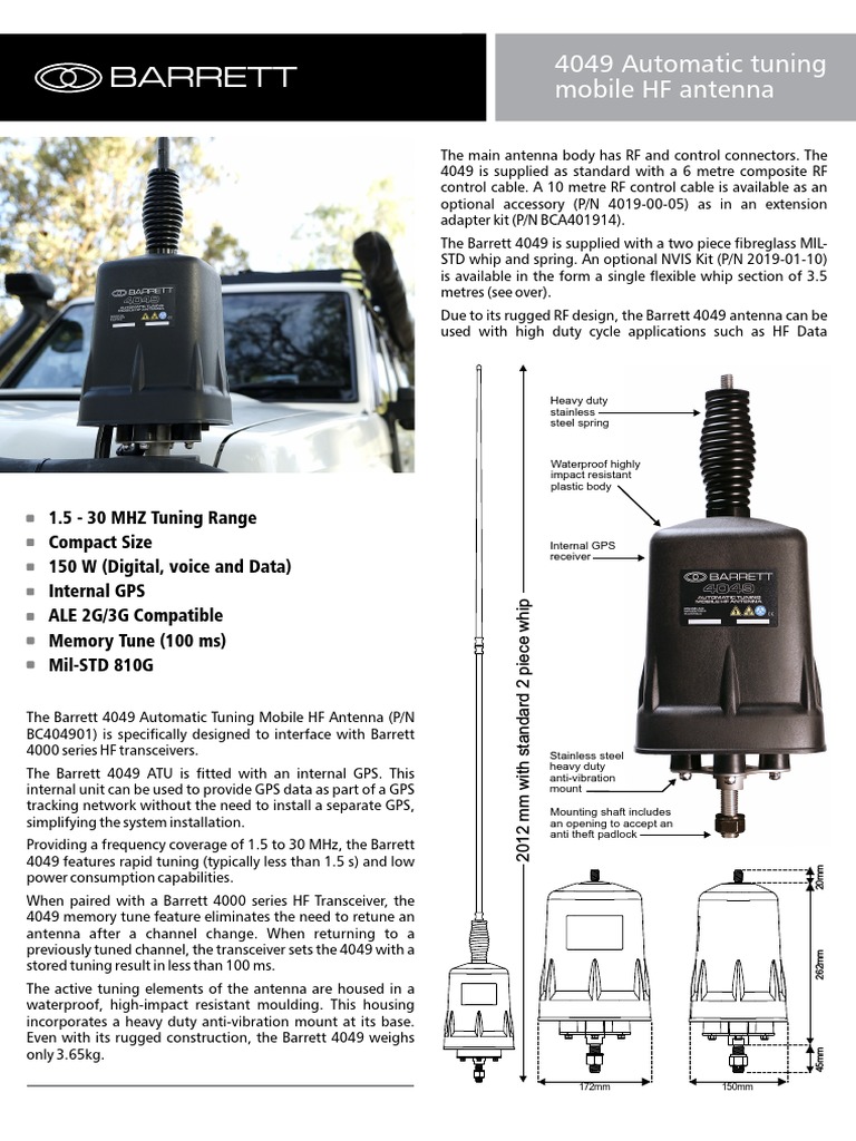 Barrett 4049 Mobile HF Antenna Overview | PDF | Antenna (Radio) | High ...