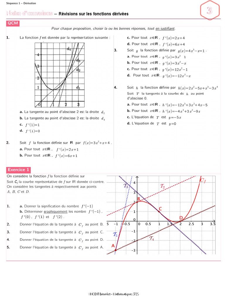 Fiche D'exercices N°3 - Révisions Sur Nombre Dérivé - Fonctions ...