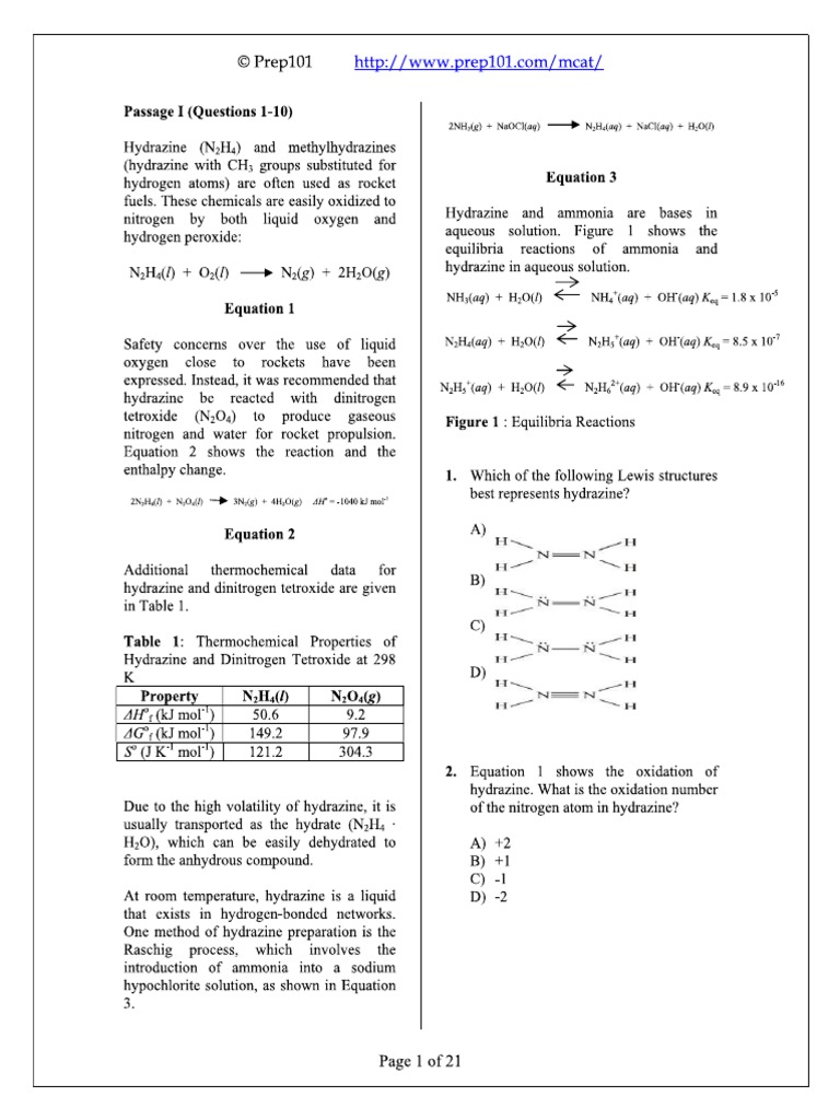 100 Passage-Based Chemistry Questions | PDF