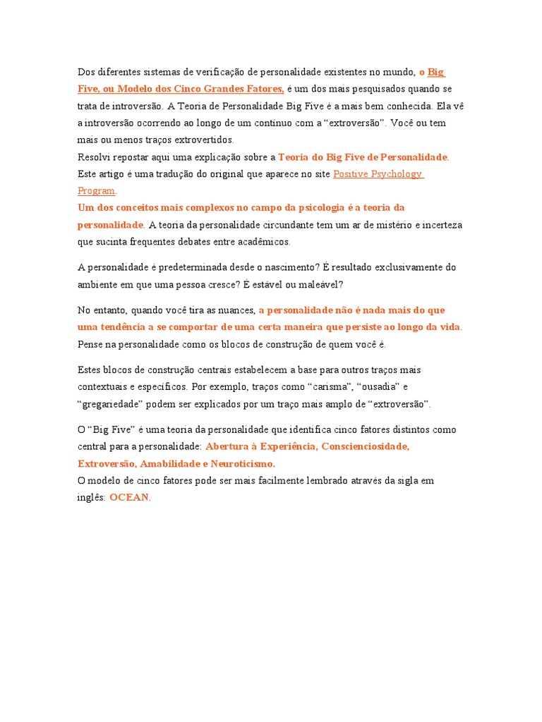 Entenda o Modelo Big Five de Personalidade | PDF | Experiência | Emoções