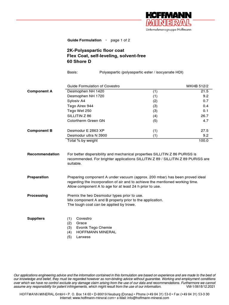 2K-Polyaspartic Floor Coat, Flex Coat, Self-Leveling, Solvent-Free, 60 ...