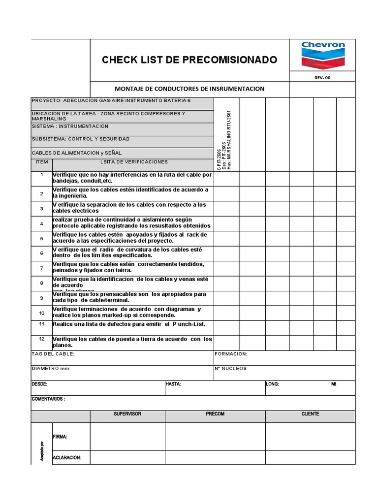 BAT.06- Check List de de Cables de Instrumentación | PDF | Distribución ...