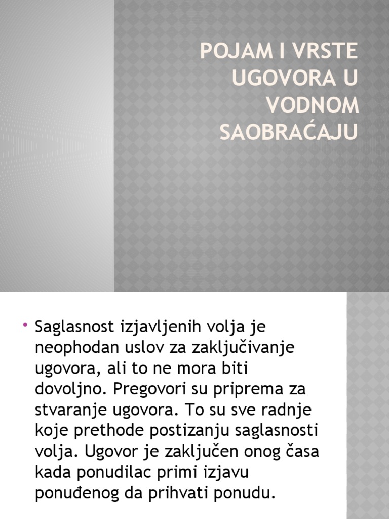 Pojam I Vrste Ugovora U Vodnom Saobraćaju39 | PDF
