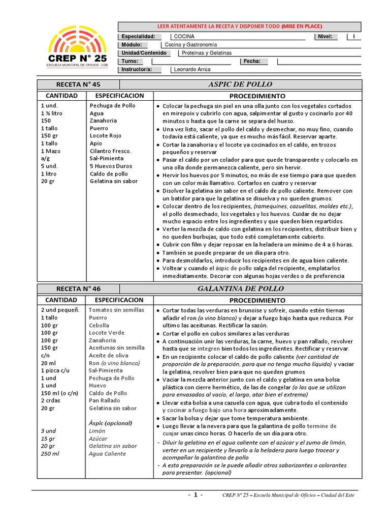 COCINA I - Recetas - Proteinas-Gelatinas | PDF | Caldo | Vegetales
