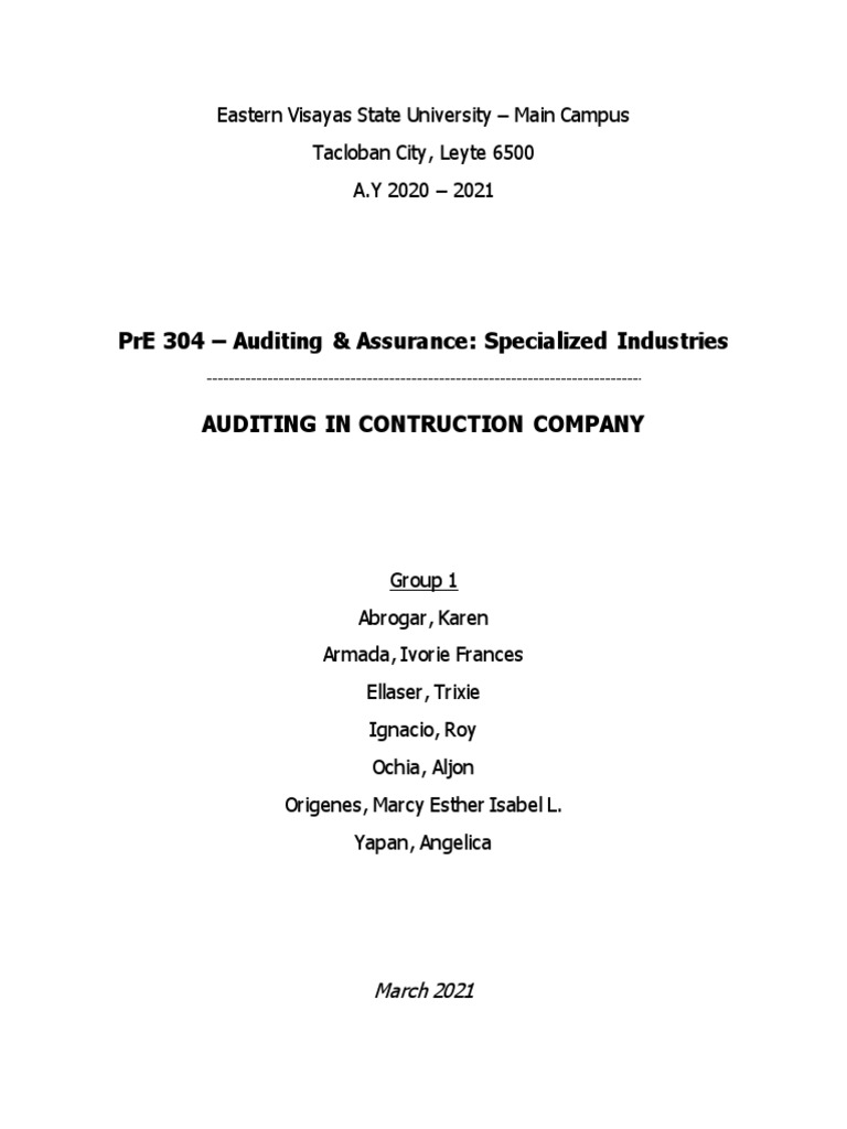 FINAL DRAFT - Construction Companies - Group 1 - 3A | PDF | Audit ...