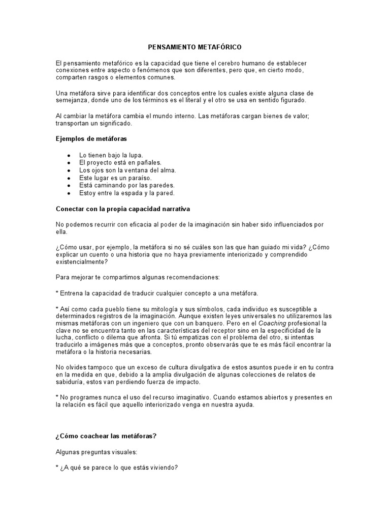 Pensamiento Metafórico | PDF | Metáfora | Pensamiento