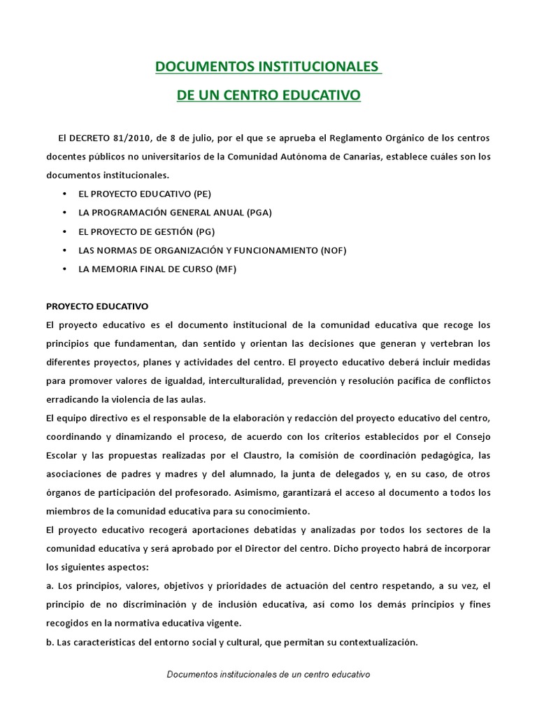 Documentos Clave de Centros Educativos | PDF | Evaluación | Plan de estudios