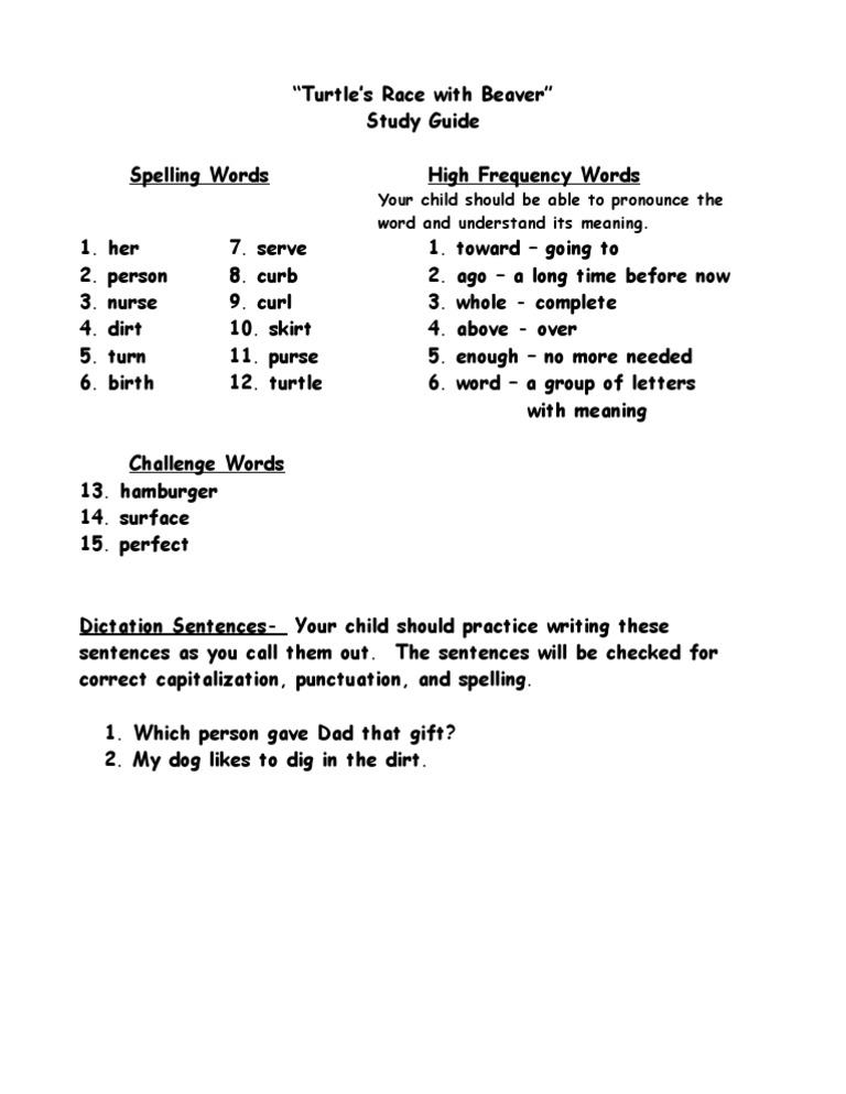 Turtle's Race with Beaver Study Guide | PDF