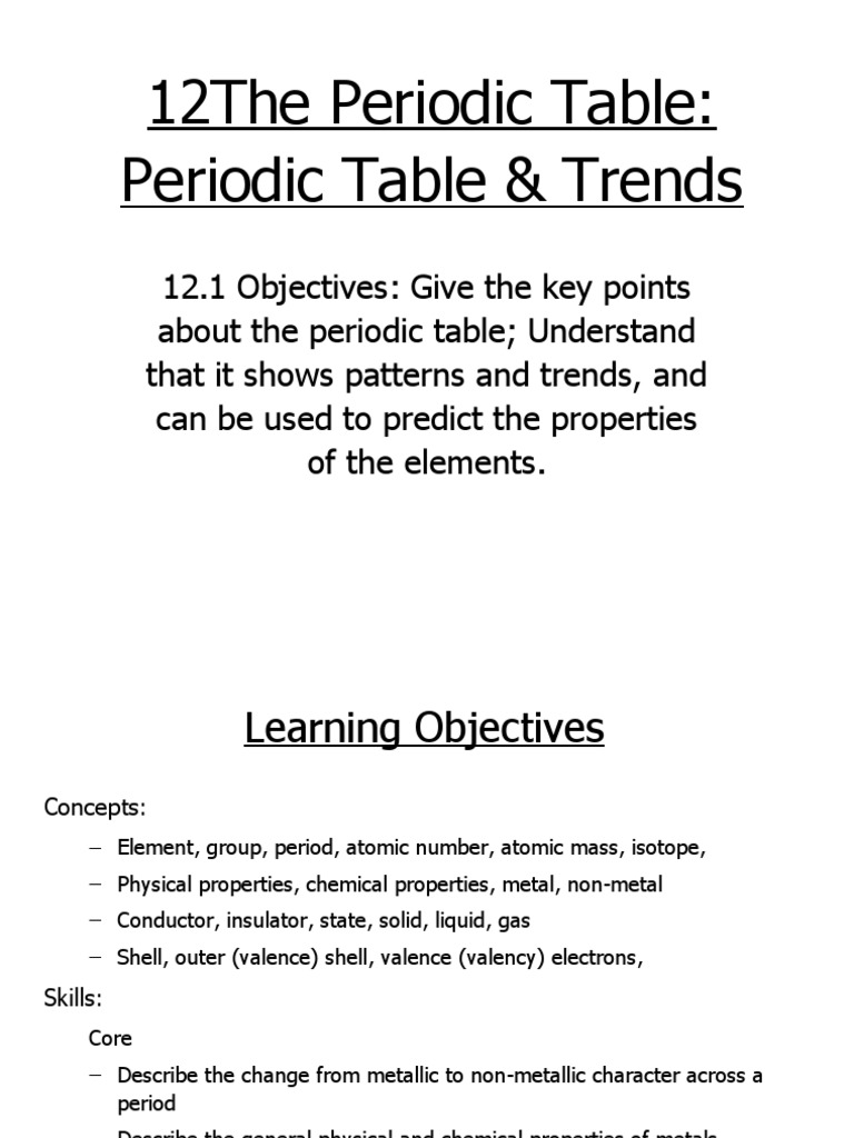 12.1 Periodic Table Table & Trends | PDF | Periodic Table | Chemical ...